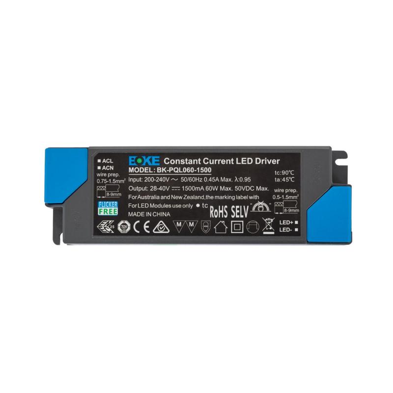 60W 200-240V 1500mA 28-42V Output Flicker Free BOKE Driver BK-PQL-060 - Ledkia
