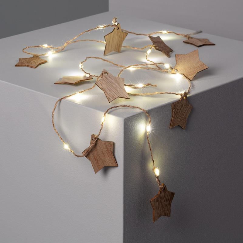 2.2m Wooden Star LED Garland Battery Operated - Ledkia