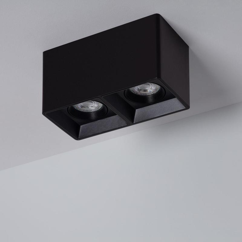 Space Square Double Ceiling Spotlight with GU10 Bulb in Black - Ledkia