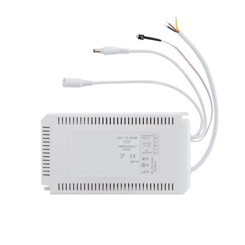 Driver with Emergency Battery for 30V DC 15-65W LED Panels - Ledkia