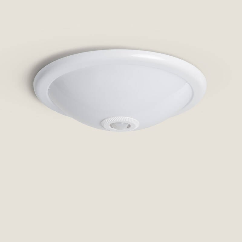 Round x2 E27 LED Ceiling Panel with PIR Movement & Twilight Sensor - Ledkia