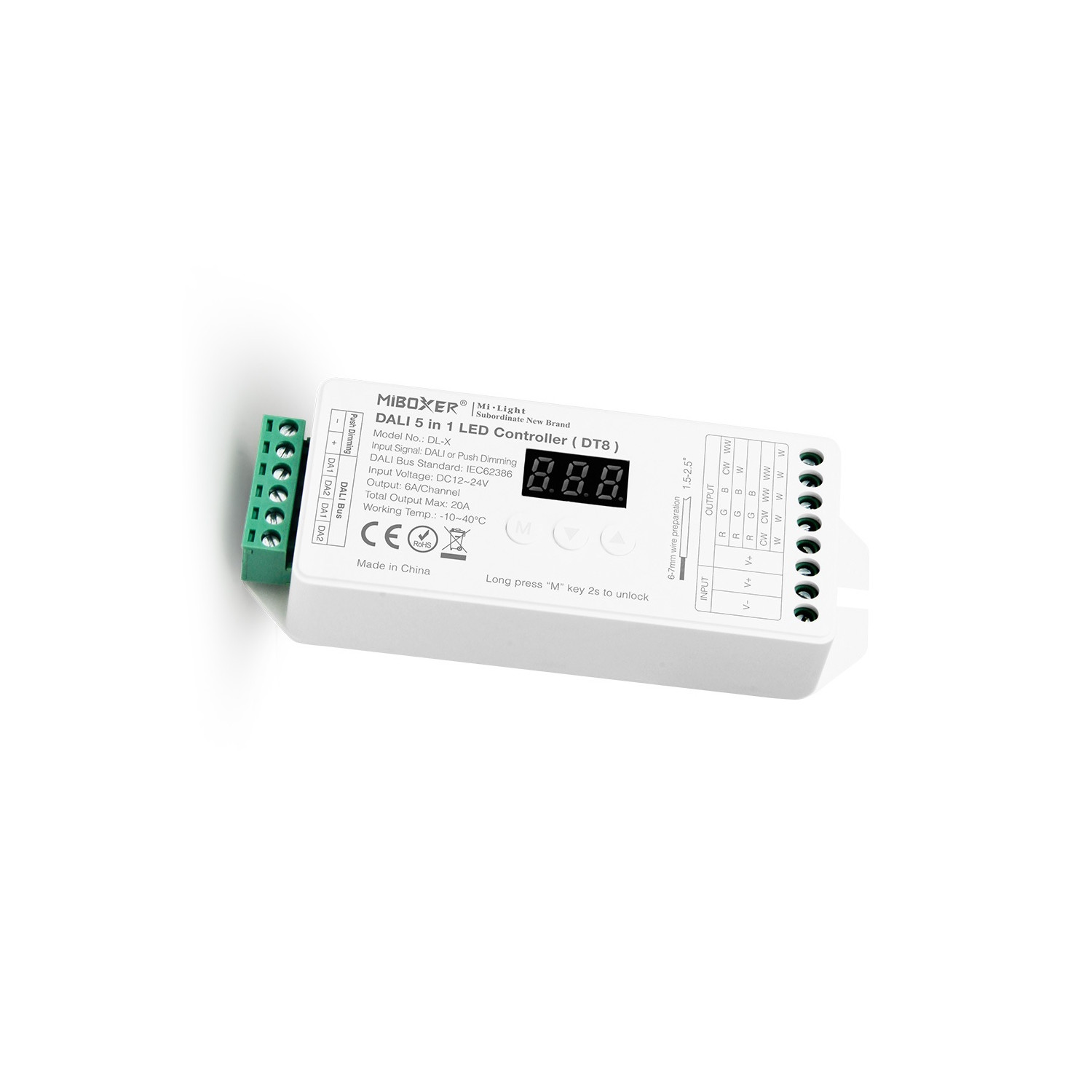 LED Controller Dimmer DL-X DALI 5 in 1 DT8 voor ledstrip Monocolor/ CCT/RGB/RGBW/RGBWW 12/24V DC ...